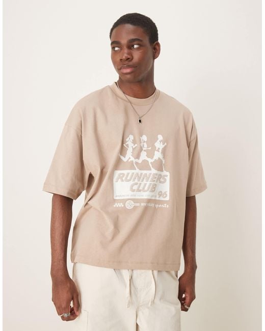 ASOS Boxy Oversized T-shirt With Running Club Graphic in Natural for Men | Lyst