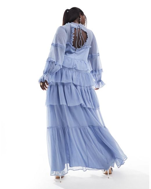 ASOS Asos Design Curve V Front Tiered Ruffle Maxi Dress With Hi Low Hem ...