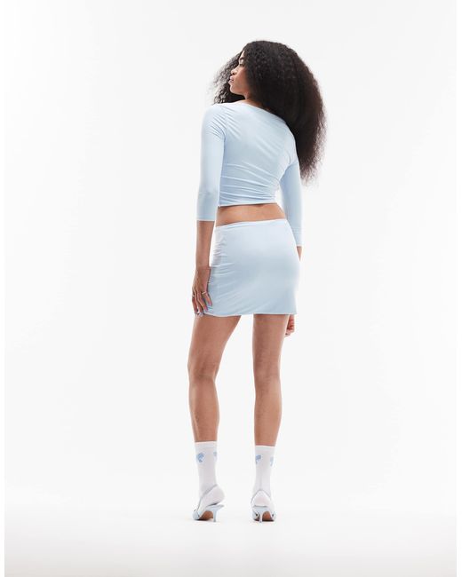 ASOS Co-Ord Slinky Low Rise Micro Mini Skirt With Split in Blue | Lyst