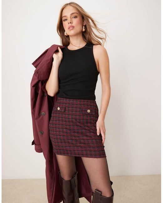 New Look Check Boucle Mini Skirt in Brown | Lyst UK