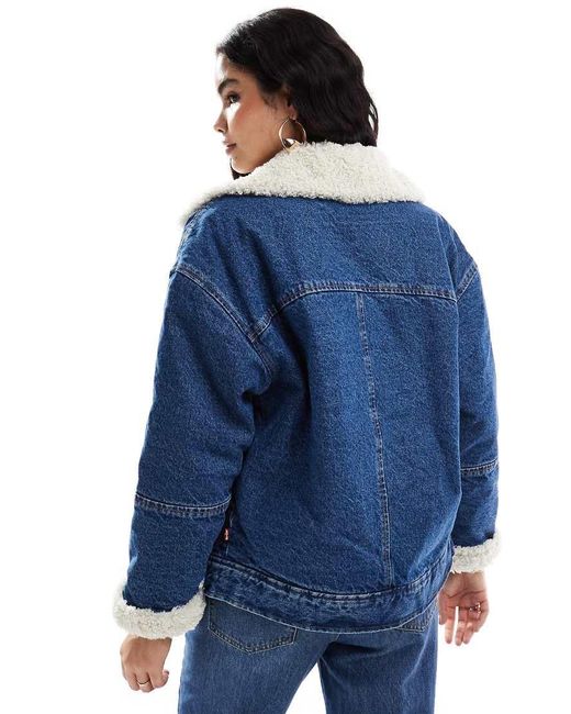 Levi's Sherpa Lined Denim Flight Jacket in Blue | Lyst UK