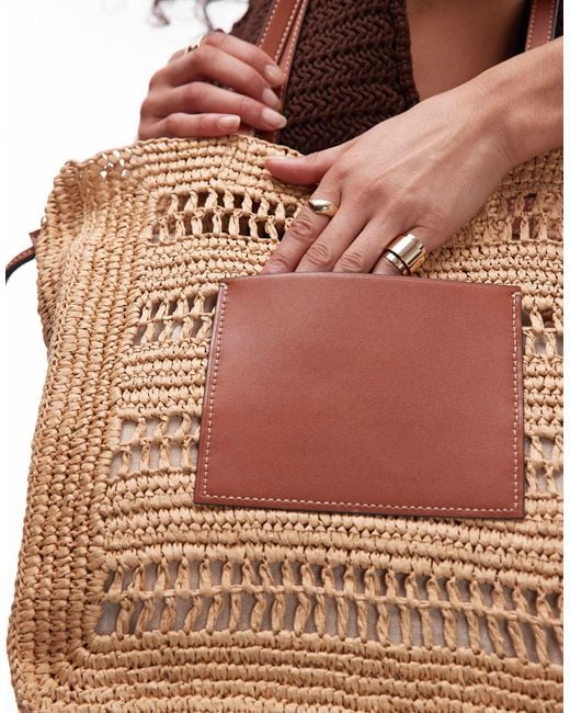 Mango Woven Straw Tote Bag in Brown | Lyst