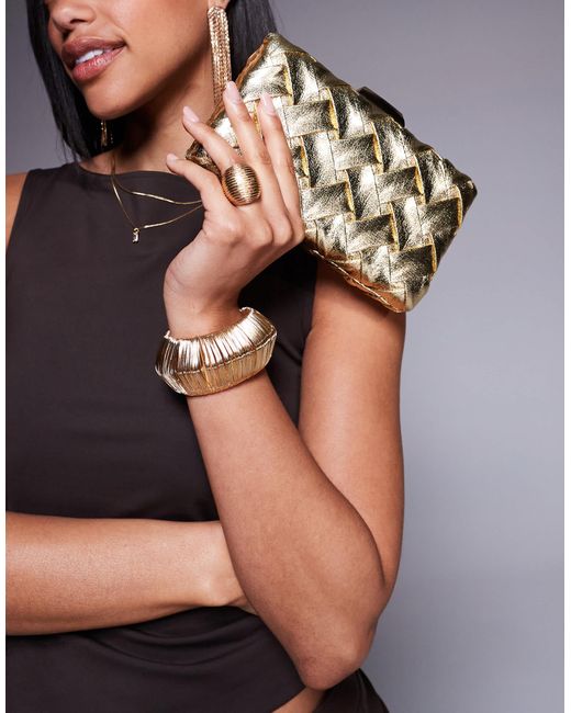 True Decadence Structured Woven Clutch Bag in Metallic | Lyst