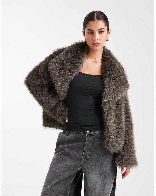 South Beach Faux Fur Collar Short Jacket in Grey | Lyst UK