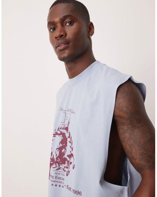 ASOS Oversized Tank With Dropped Armhole And Street Graphic in Blue for ...