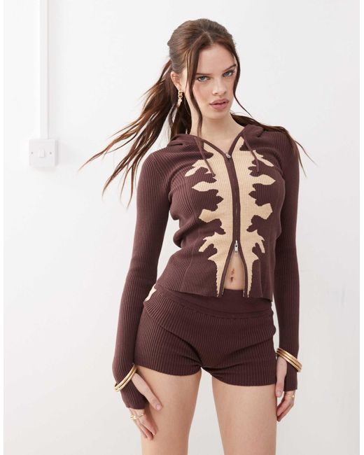 The Kript Cow Print Micro Mini Knit Shorts in Brown | Lyst