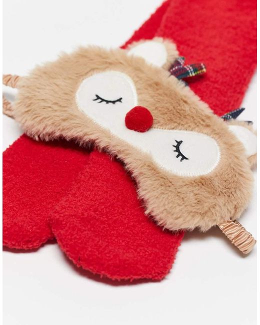Brave Soul Novelty Fluffy Reindeer Bed Socks And Eye Mask in Red | Lyst UK