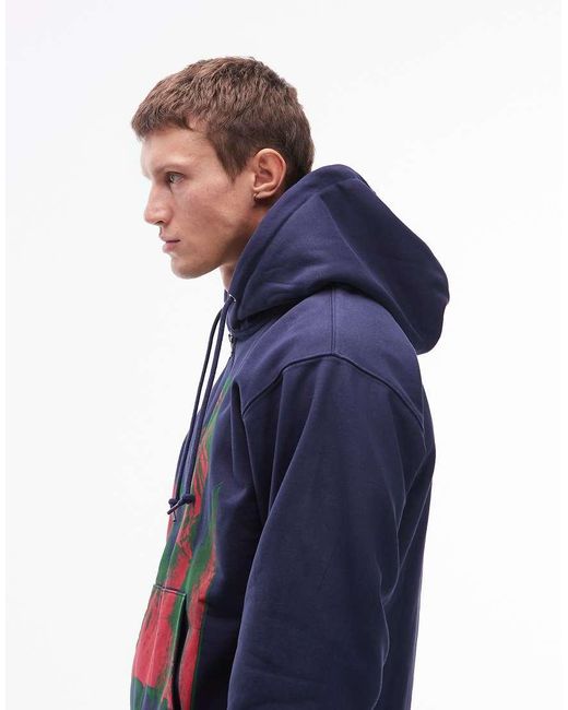 Obey Blindfold Zip Through Oversized Hoodie in Blue for Men | Lyst UK