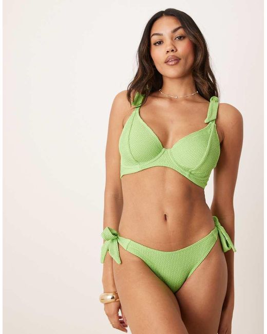 Peek & Beau Fuller Bust Crinkle Tie Side Bikini Bottom in Green | Lyst UK
