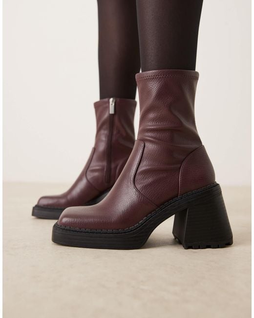 ASOS Wide Fit Reign Square Toe Mid-heel Platform Boots in Brown | Lyst