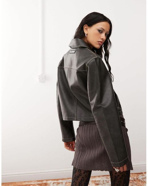 Collusion Faux Leather Jacket With Contrast Stitch in Black | Lyst