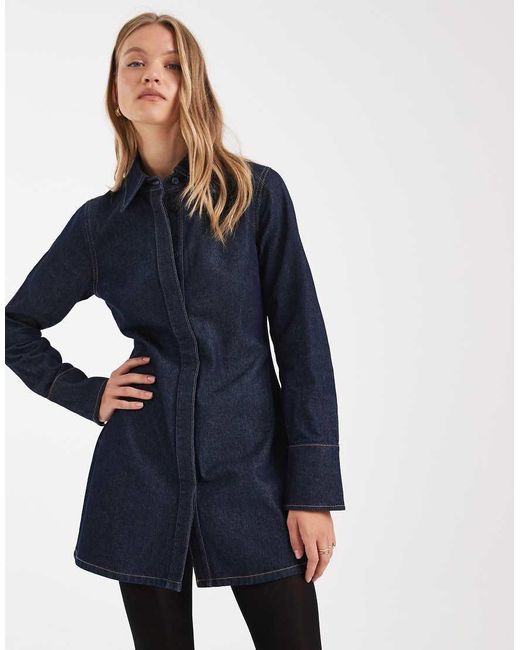 ASOS Denim Shirt Dress With Cinch Back Detail in Blue | Lyst UK