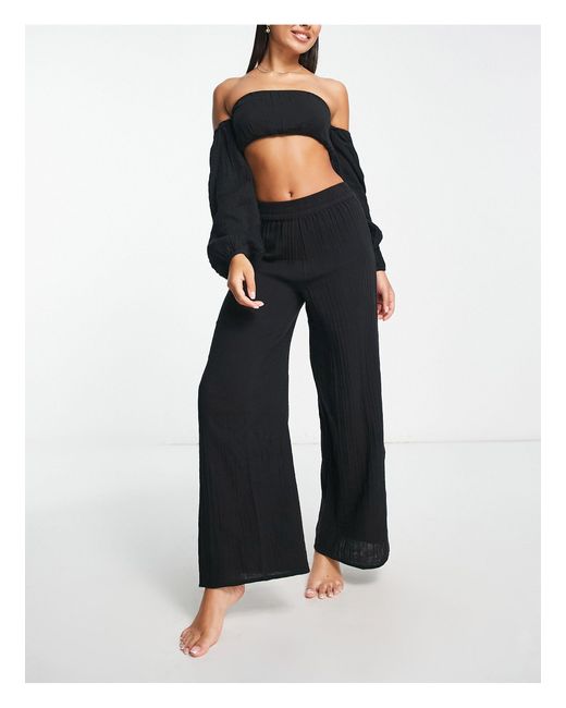 ASOS Wide Leg Beach Trouser Co-ord in Blue | Lyst