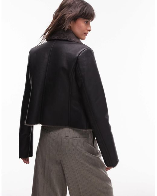 Mango Shearling Aviator Jacket in Black | Lyst