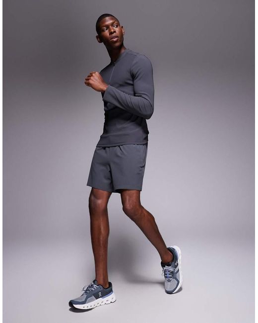 4505 Active Rib Slim Fit Long Sleeve Zip Up Running Top in Blue for Men ...
