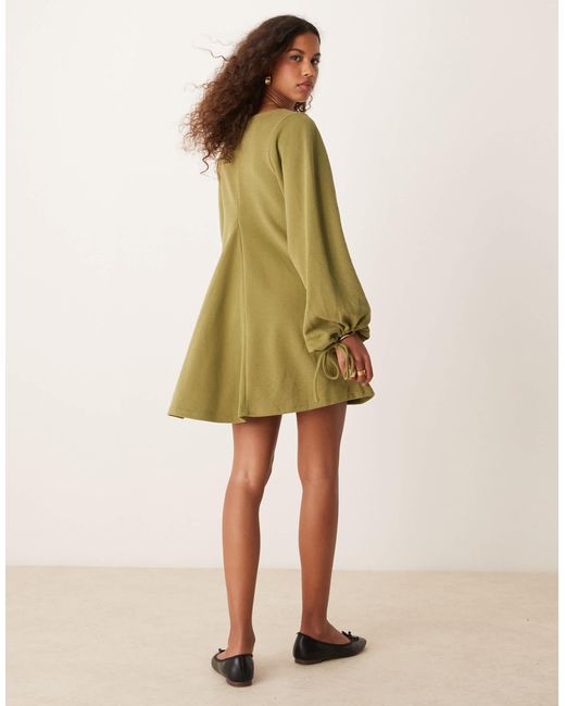 ASOS Supersoft V-neck Flare Hem Skirt Mini Dress With Tie Sleeve in ...