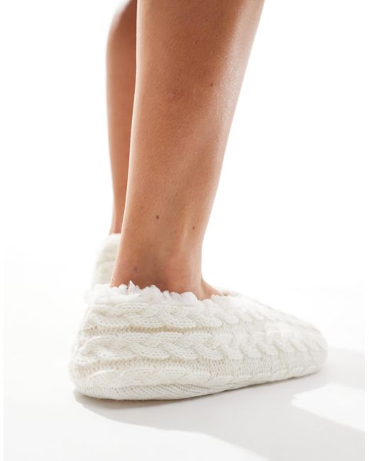 ASOS Zakki Cable Knit Sock Slippers in Natural | Lyst