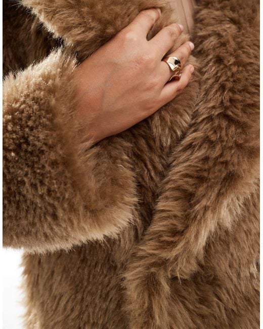 Stradivarius Str Mid Length Faux Fur Jacket in Brown | Lyst UK