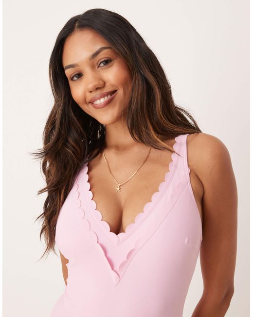 Peek & Beau Swimsuit With Double Scallop Detail in Pink | Lyst