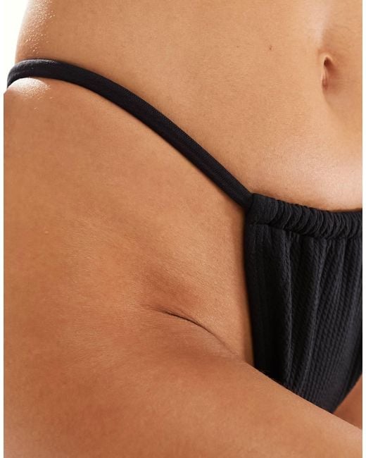 Collusion Textured Thong Bikini Bottoms in Black | Lyst