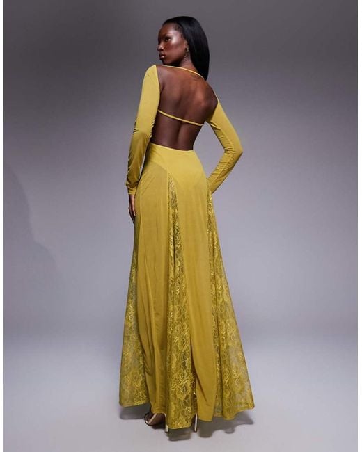 ASOS Long Sleeve Sheer Maxi Dress With Lace Panel Godets And Bodysuit ...