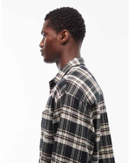 ASOS Boxy Oversized Vintage Look Flannel Check Shirt in Grey for Men ...