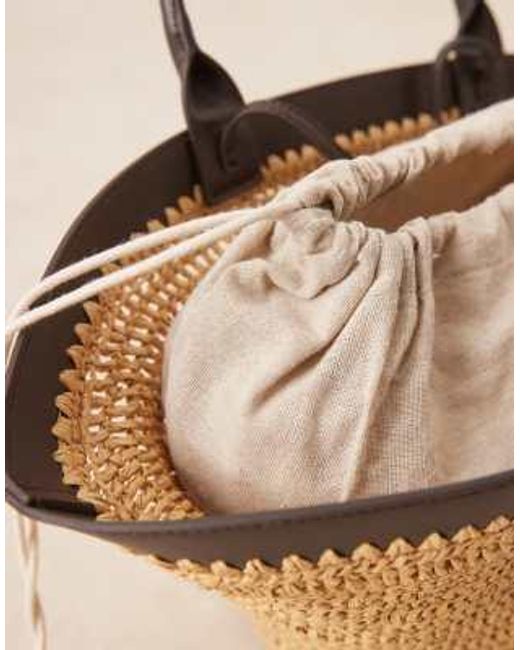 Mango Raffia Shoulder Bag With Inner Lining in Brown | Lyst