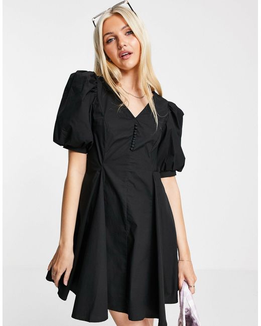 Urban Revivo Cotton Puff Sleeve Mini Dress In Black Lyst Canada