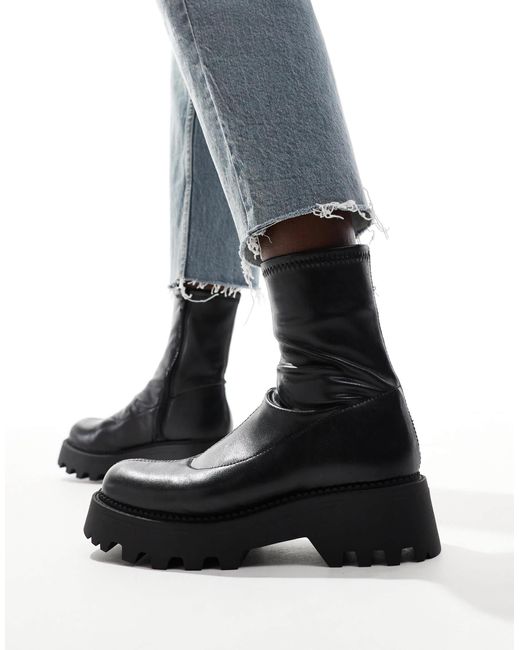 Stradivarius Chunky Flat Boot in Blue | Lyst