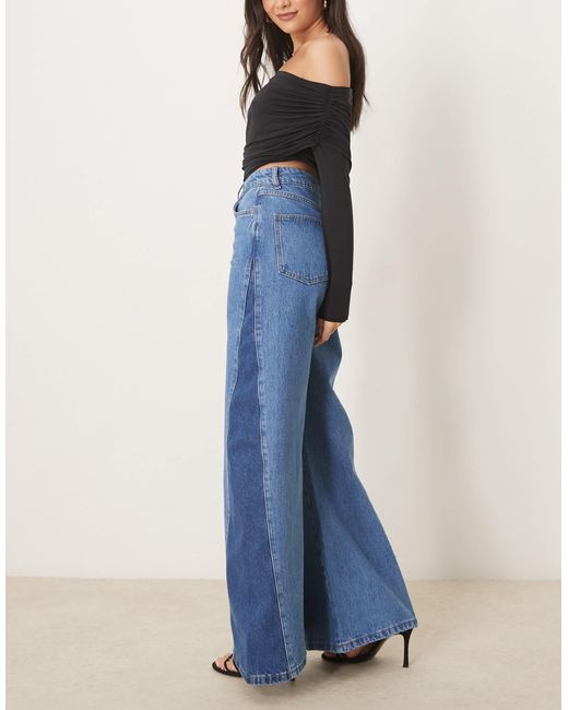 ASOS Flared Jean With Two-tone Panels in Blue | Lyst