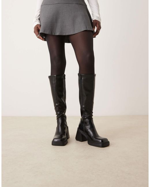 ASOS Charly Heeled Knee Boots in Natural | Lyst