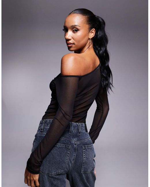 ASOS Twist Detail Layered Mesh Asymmetric Top in Blue | Lyst