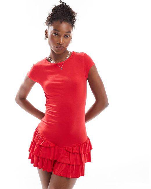 Collusion Ruffle Micro Mini Dress in Red | Lyst