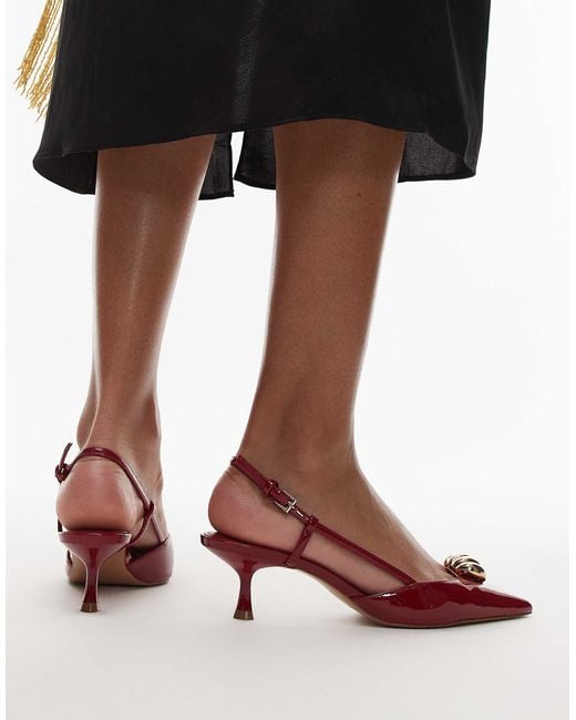 Mango Pointed Heel With Gold Detailing in Red | Lyst