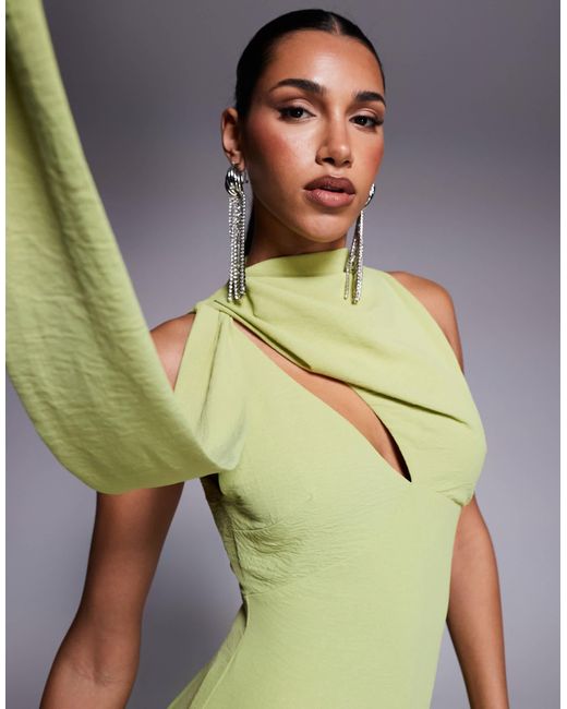 ASOS Cowl Draped Neck Wide Leg Jumpsuit With Tie Detail in Green | Lyst