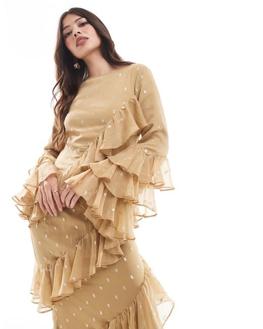 ASOS Tiered Sleeve Maxi Dress With Ruffles in Natural | Lyst
