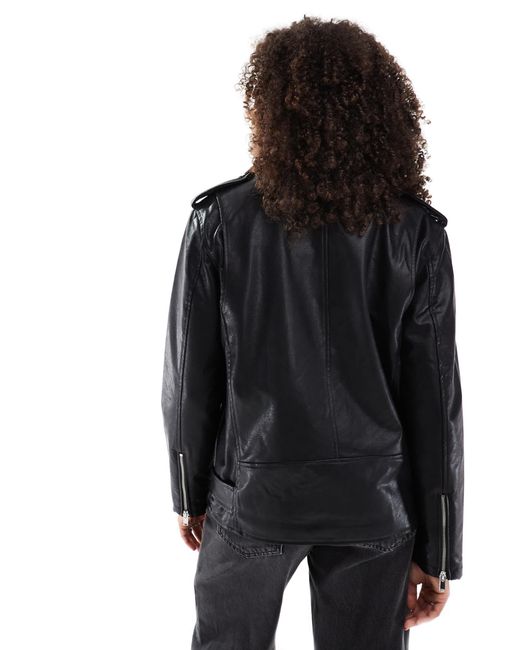 Vero Moda Oversized Faux Leather Biker Jacket in Black | Lyst