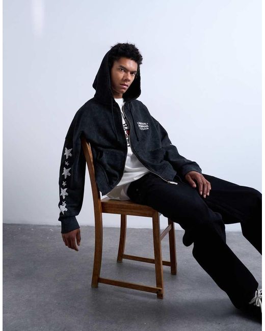 TOPMAN Mason Newman X Boxy Fit Hoodie With Cowgirl Front And Back Print ...
