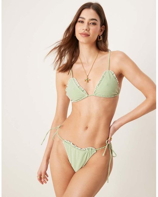 ASOS Anna Seersucker Triangle Bikini Top in Green | Lyst UK