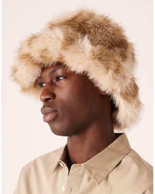 ASOS Faux Fur Bucket Hat in Brown for Men | Lyst UK