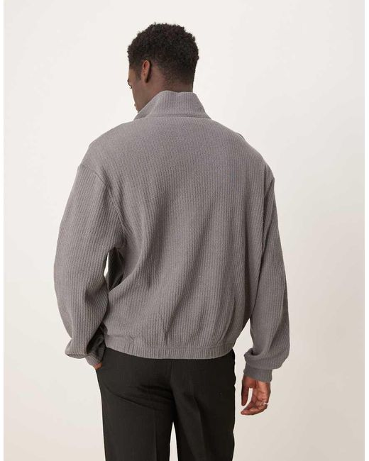 ASOS Oversized Boxy Zip Through Track Jacket With Brushed Rib And Pockets in Grey for Men | Lyst UK