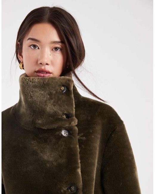 ASOS Cosy Borg Funnel Neck Longline Coat in Black | Lyst UK