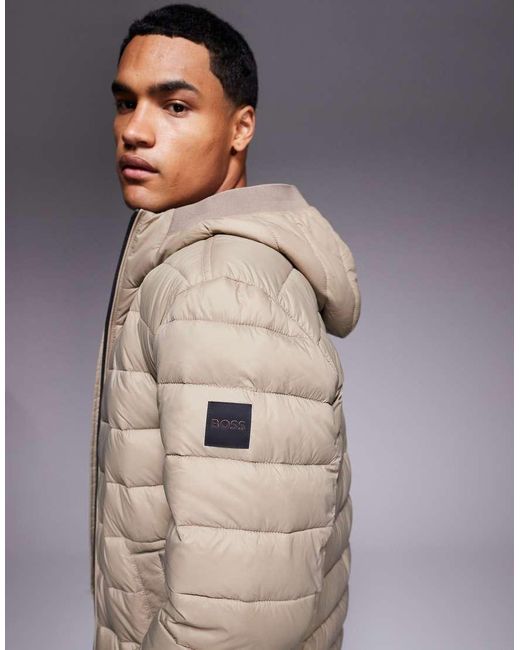 BOSS Odenis Hooded Padded Jacket in Grey for Men | Lyst UK