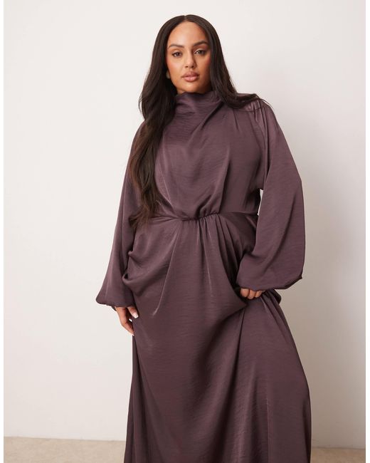 ASOS Asos Design Curve Draped Blouson Sleeve Satin Maxi Dress in Purple ...