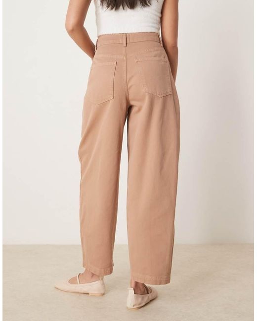ASOS Cropped Barrel Leg Trouser With Side Panel in Natural | Lyst UK