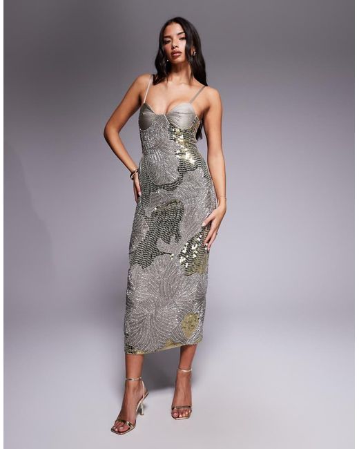 ASOS Oversized Floral Embellished Sequin Maxi Dress With Bust Cup ...