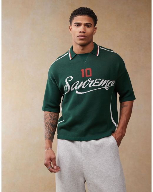 ASOS Relaxed Boxy Fit Knitted Polo With Sport Pattern in Green for Men ...