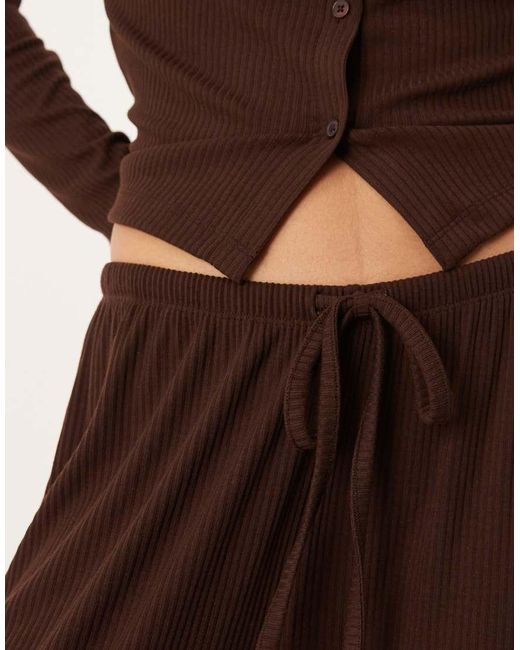 ASOS Mix & Match Lounge Rib Wide Leg Pants in Natural | Lyst UK