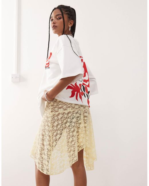 Collusion Lace Sheer Midi Skirt in Natural | Lyst