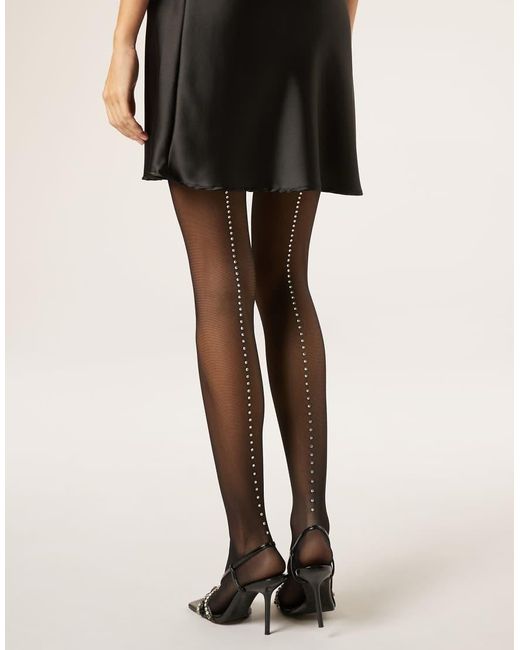 Calzedonia Diamanté Back Seam Sheer Tights in Natural | Lyst UK